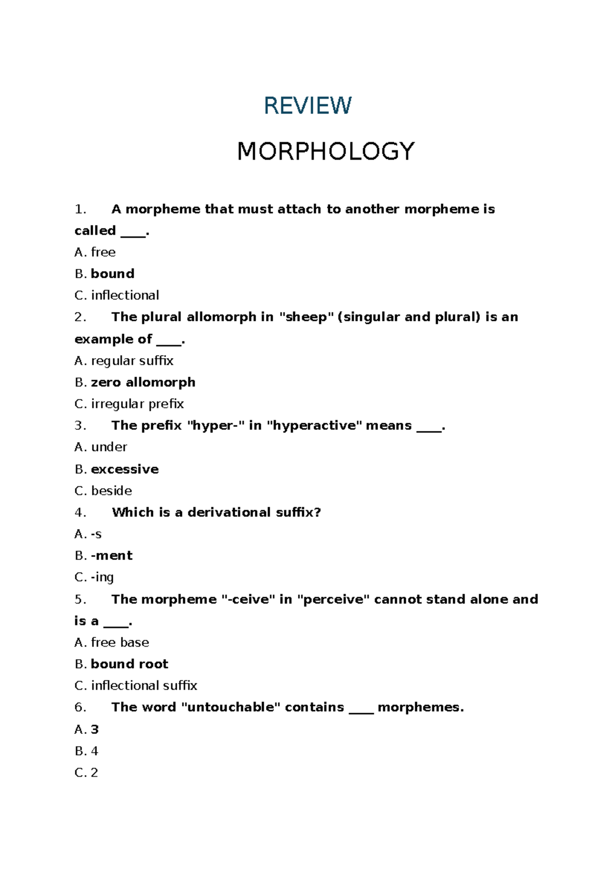 REVIEW MORPHOLOGY FOR FINAL TESTS - LING 101 - Studocu