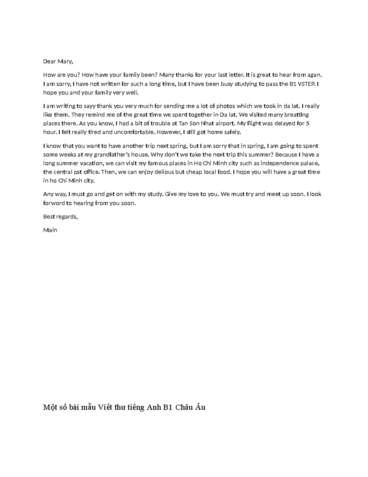 VSTEP B1 English Writing Sample Letters & Essay Structure Guide - Studocu