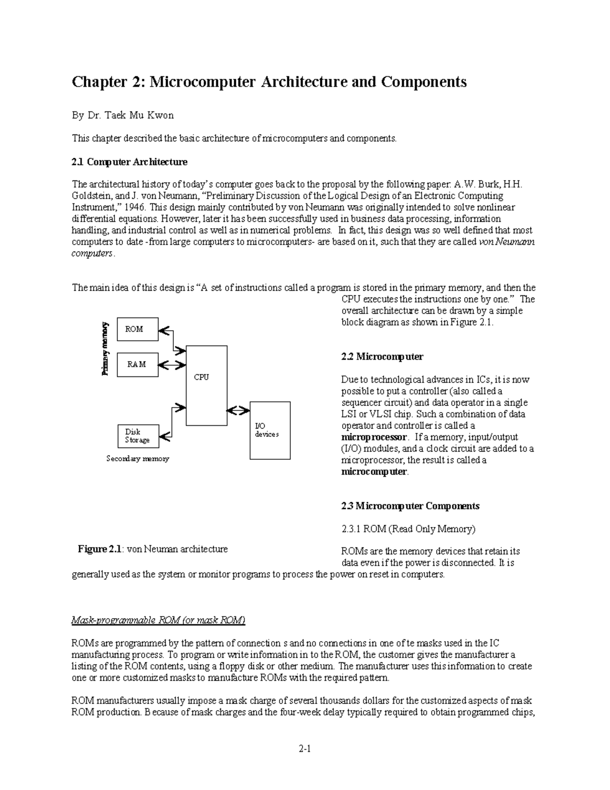 Chapter 2: Microcomputer Architecture & Components (CS101) - Studocu