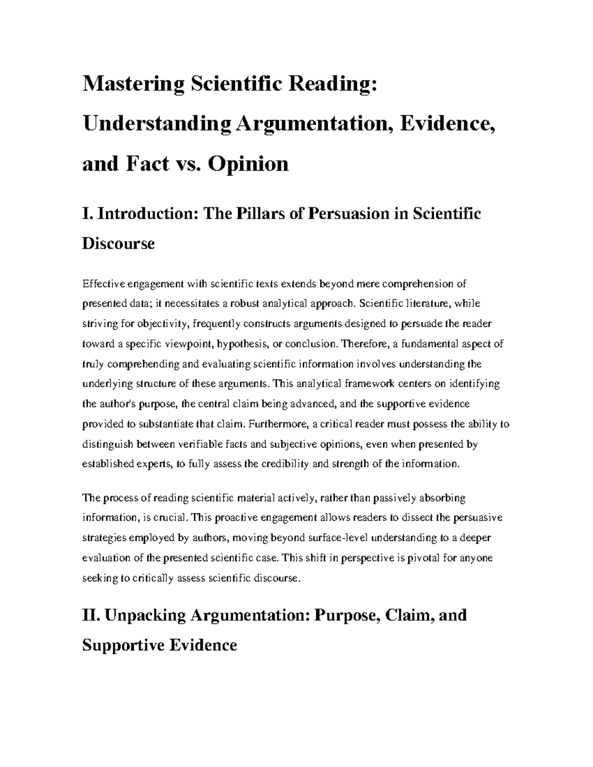 Mastering Argumentation: Facts vs. Opinions in Scientific Reading (W4 ...