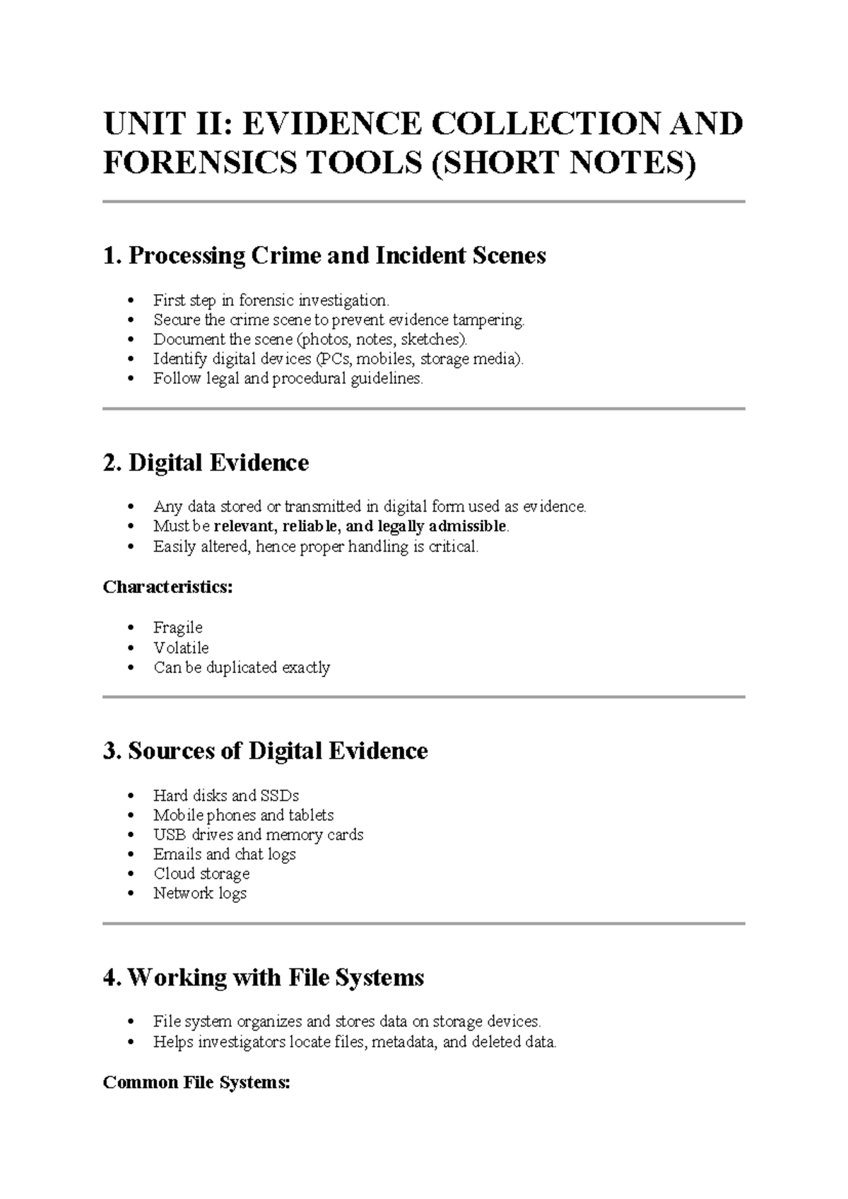 UNIT II: CB3601 - Forensic Evidence Collection & Tools Notes - Studocu