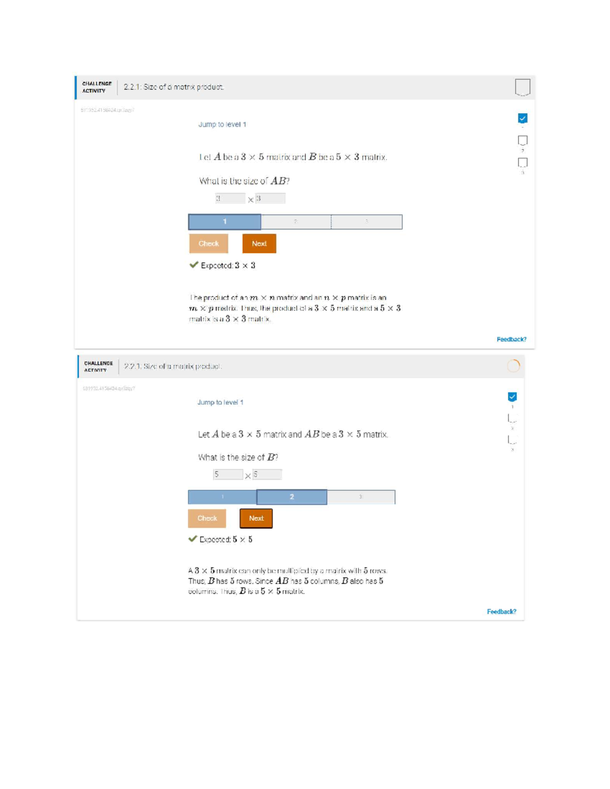 ZyBooks Challenge 2.2.1 - CHALLENGE 2.2: Size of a matrix product ...