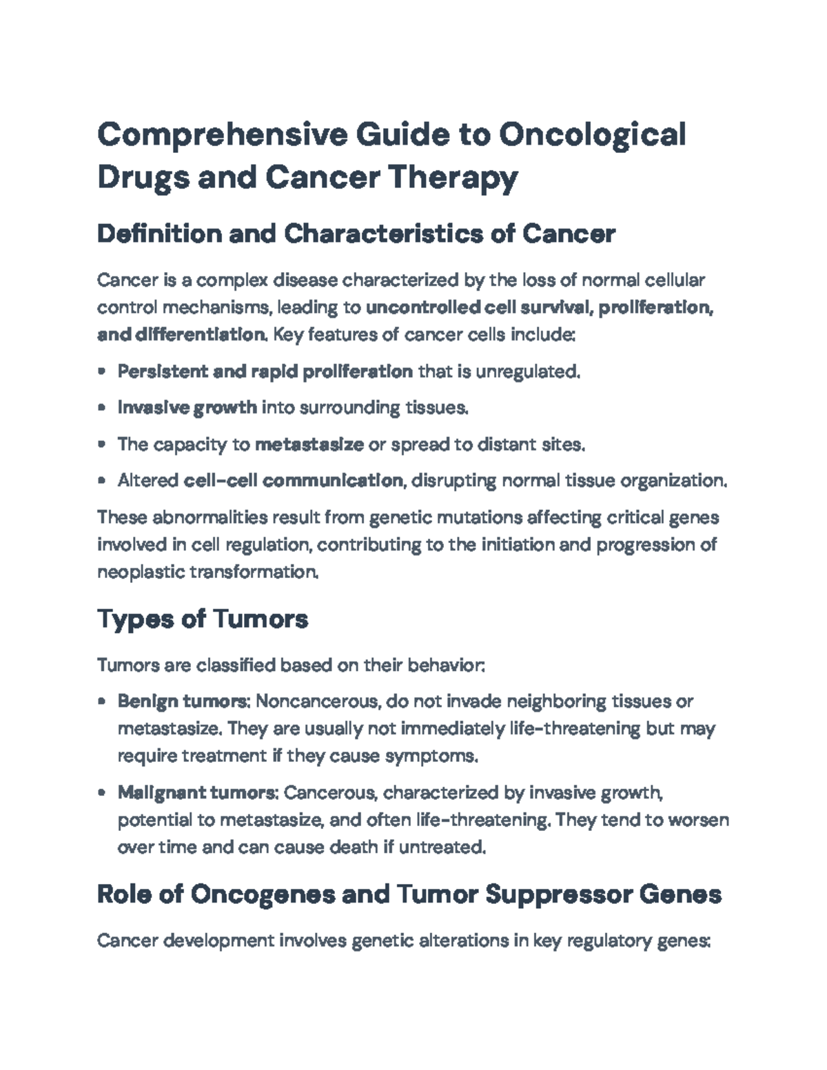 Comprehensive Overview of Oncological Drugs & Cancer Therapy (ONC 101) - Studocu