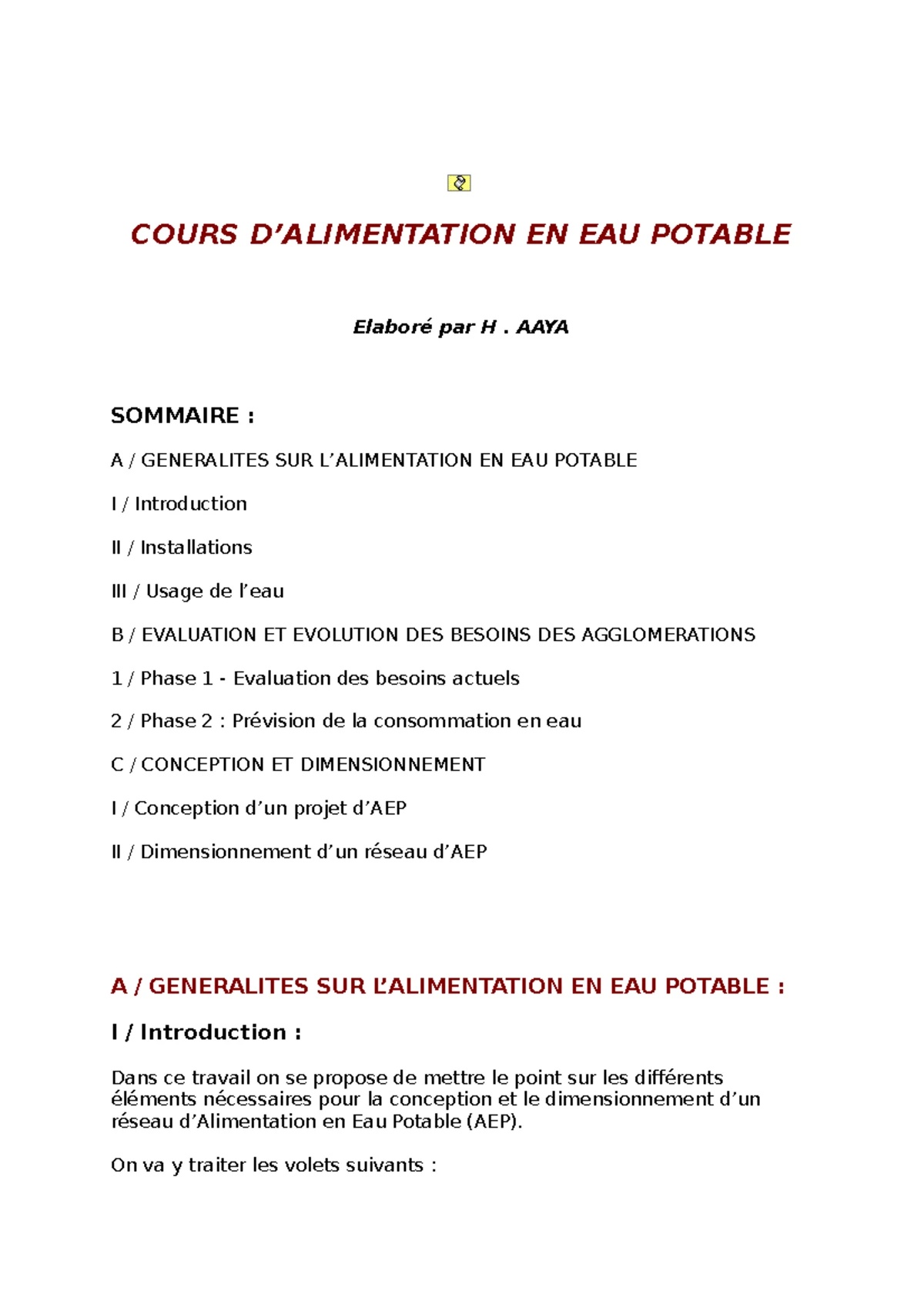 VRD - Module complet des Voiries et Réseaux Divers (VRD) + Exercices d'application. - SOMMAIRE ...