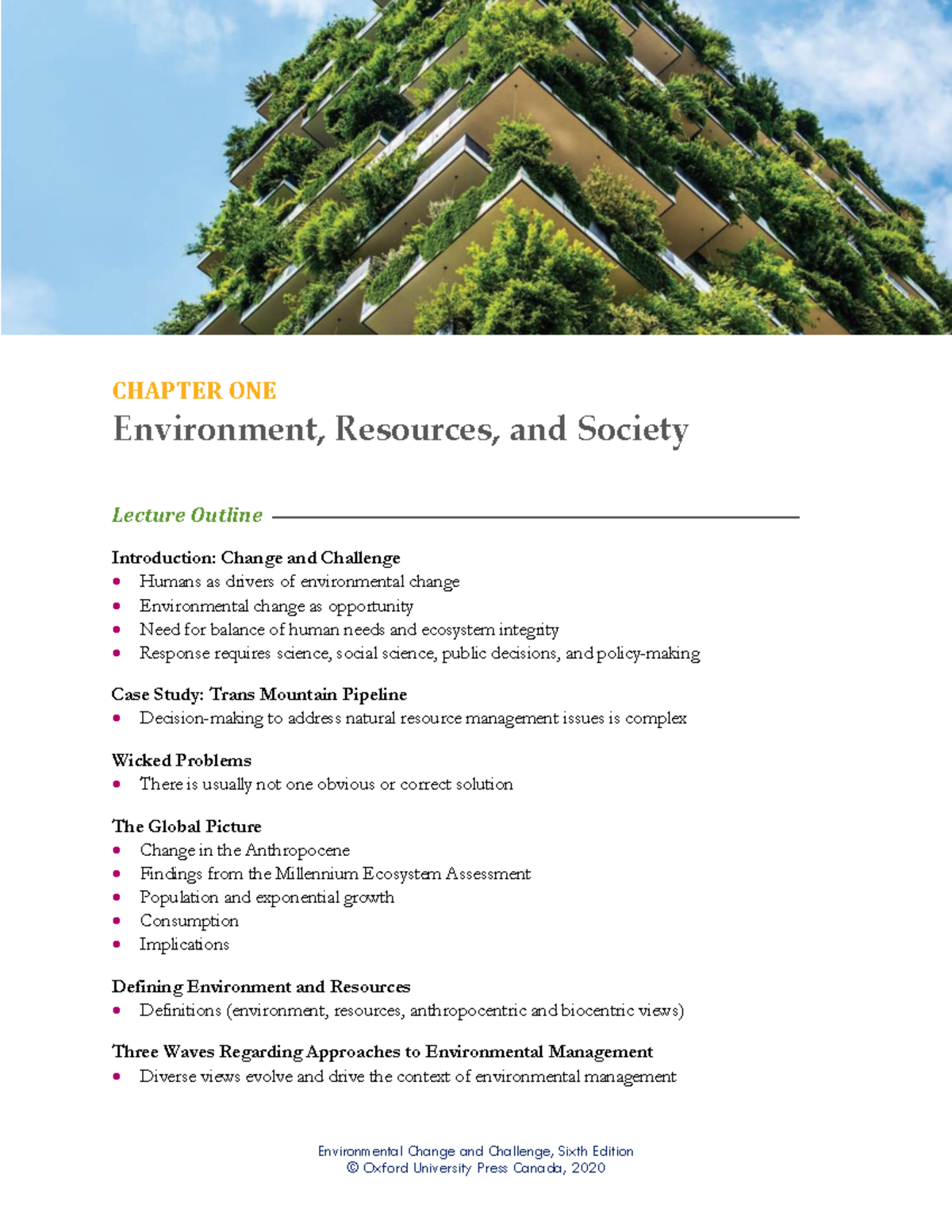 ENVIRONMENT, RESOURCES, AND SOCIETY CHAPTER 1 LECTURE OUTLINE - Studocu
