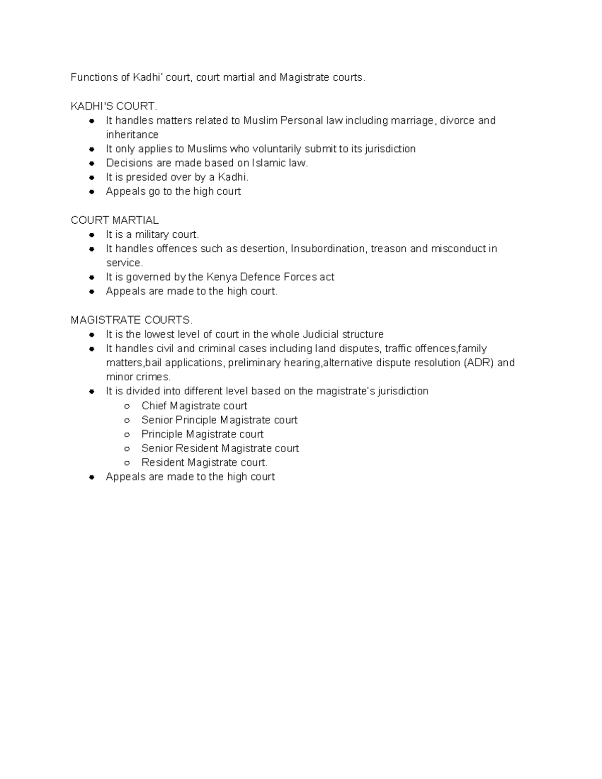 CRIMINAL PROCEDURE: FUNCTIONS OF COURTS & COURT MARTIAL (LAW 101) - Studocu