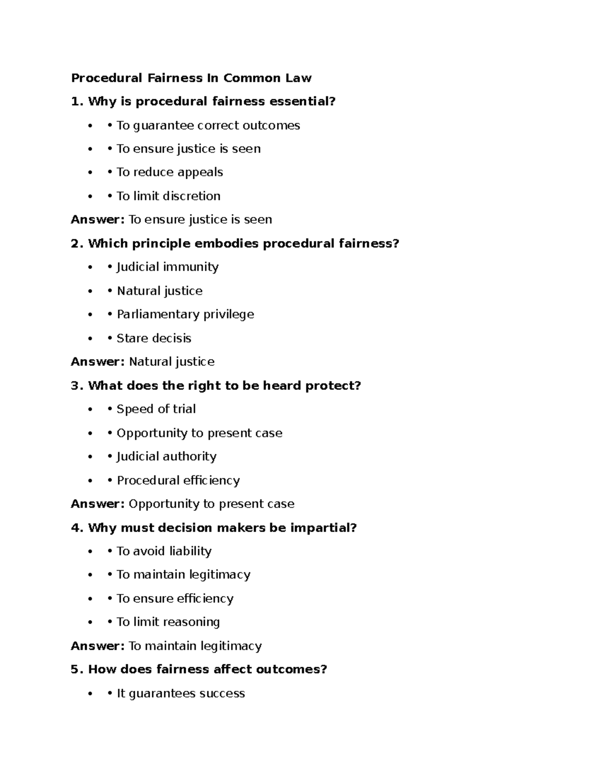 Procedural Fairness in Common Law: Key Principles and Impacts - Studocu