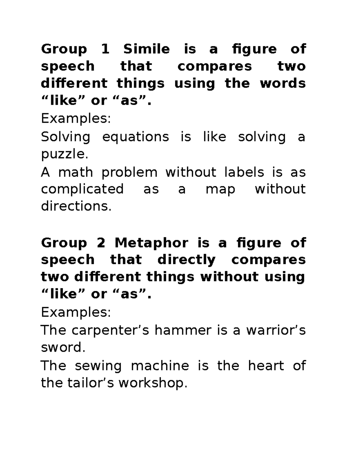 Figures of Speech: Simile, Metaphor, Personification, Hyperbole - Studocu