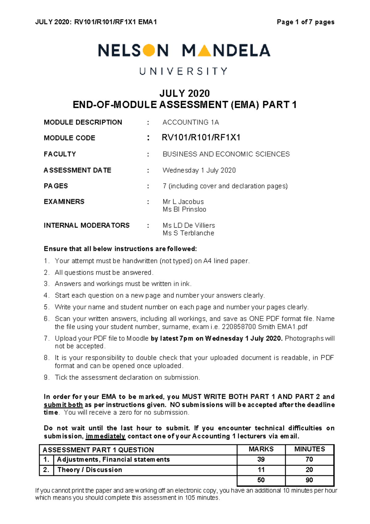 RV101 JULY 2020 EMA Question PART 1 - JULY 2020 END-OF-MODULE ...