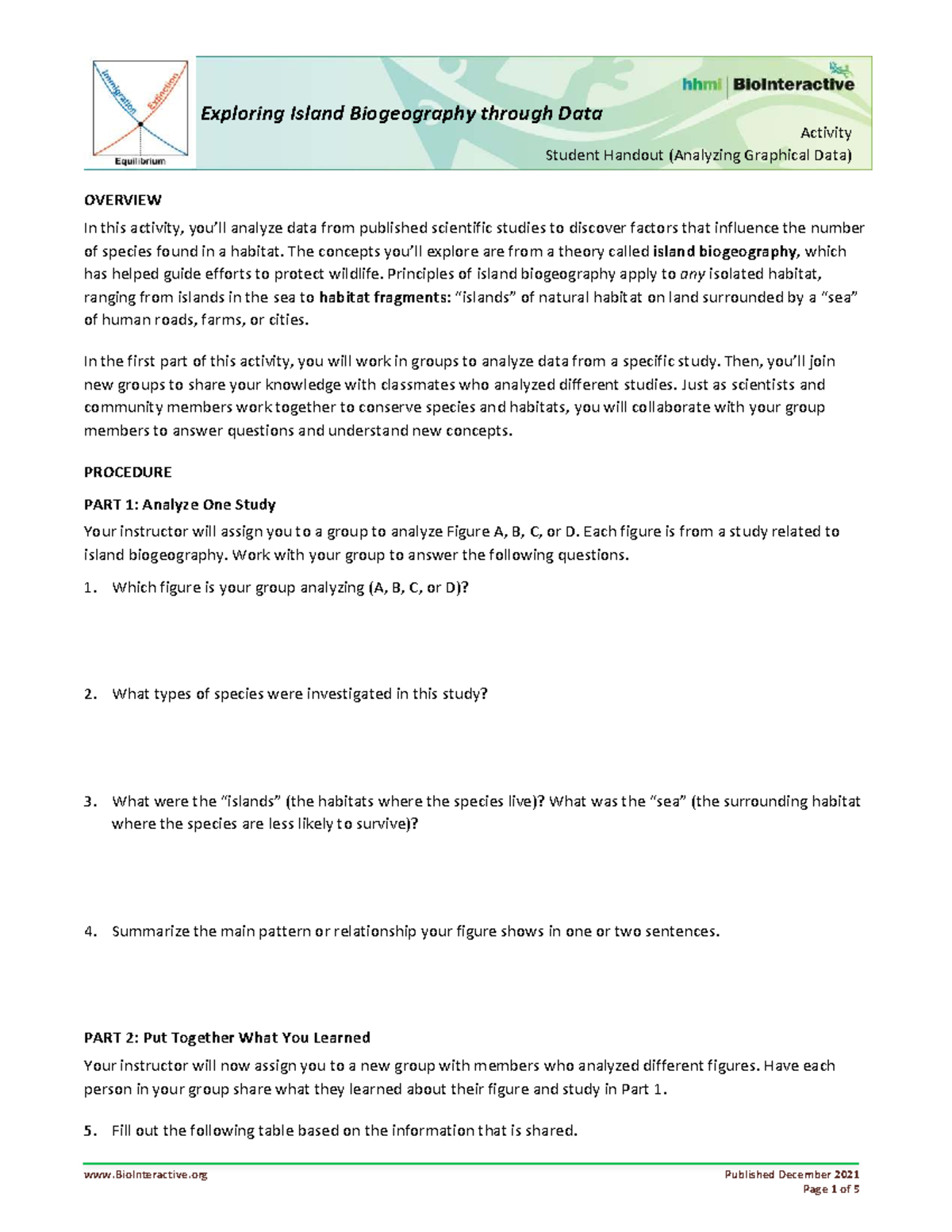 Exploring Island Biogeography: Data Analysis Activity (IBT 101) - Studocu