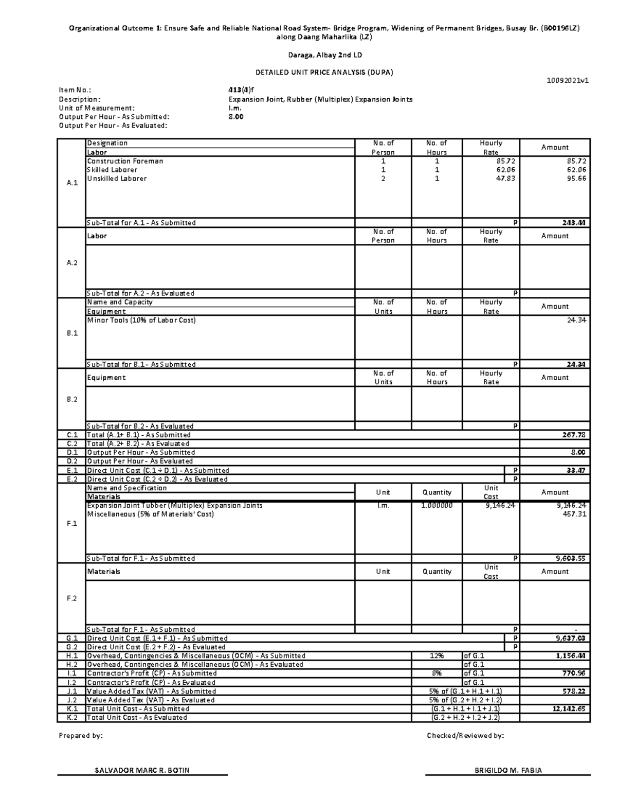 Detailed Unit Price Analysis (DUPA) for Bridge Program: 413(4) f - Studocu