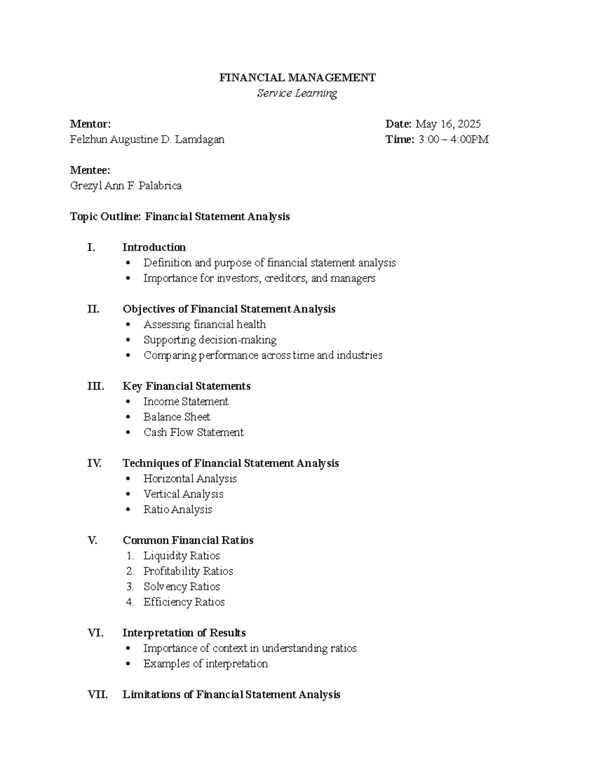 FINANCIAL MANAGEMENT: Financial Statement Analysis Overview (SA OA ...