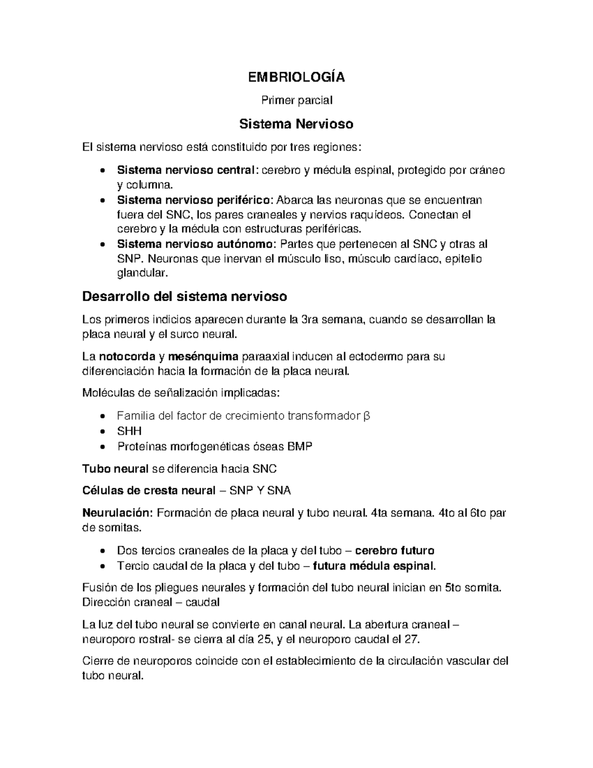 Embriología Sistema nervioso - Warning: TT: undefined function: 32 EMBRIOLOGÍA Primer parcial ...