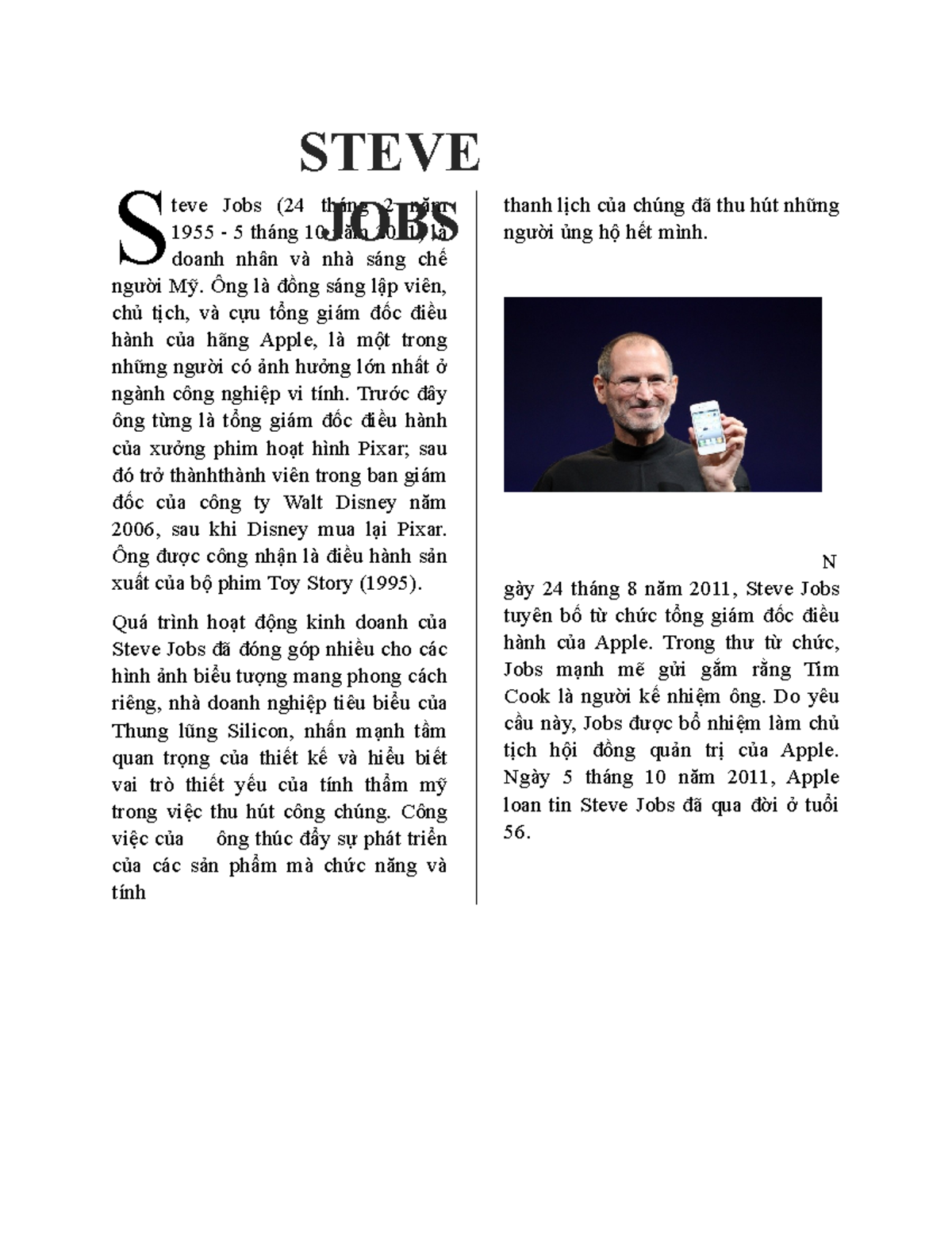 Bài TH 01 - Steve Jobs: Cuộc Đời và Di Sản - Studocu