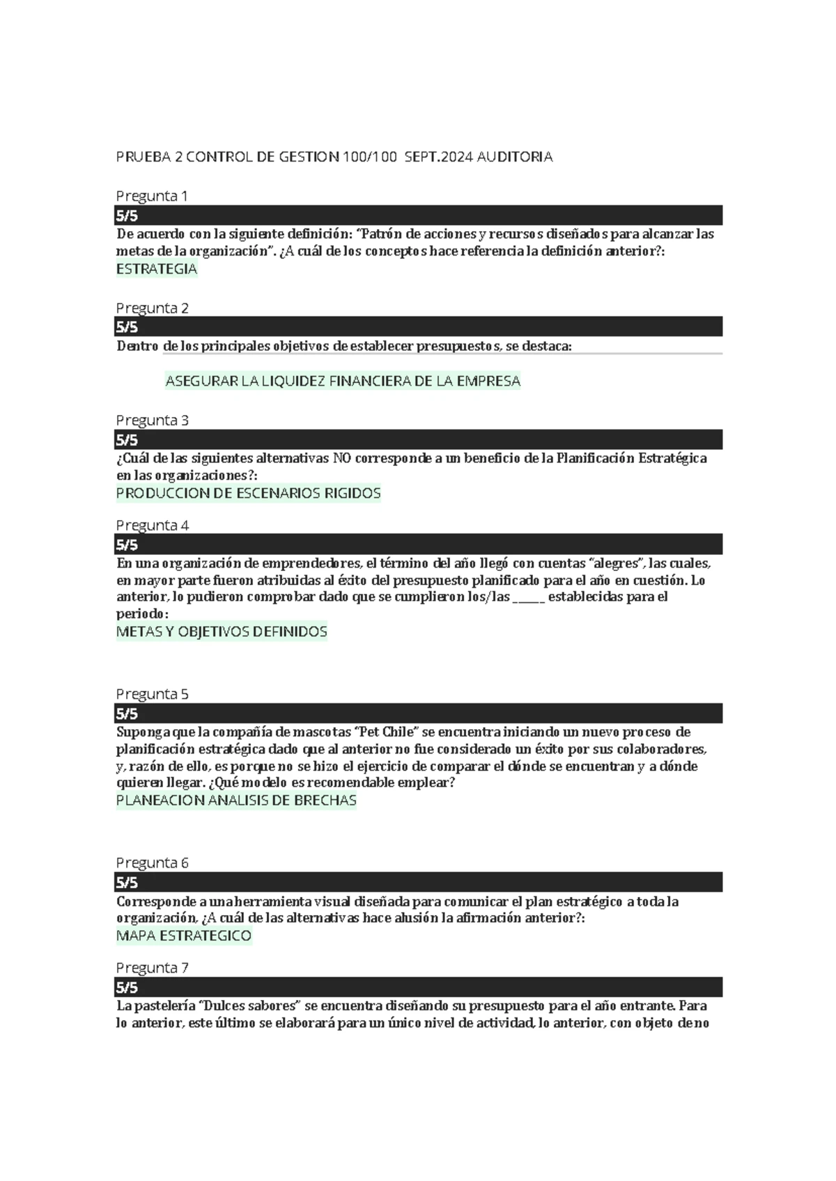 Prueba 2 Control de Gestión: Preguntas y Respuestas Clave - Studocu