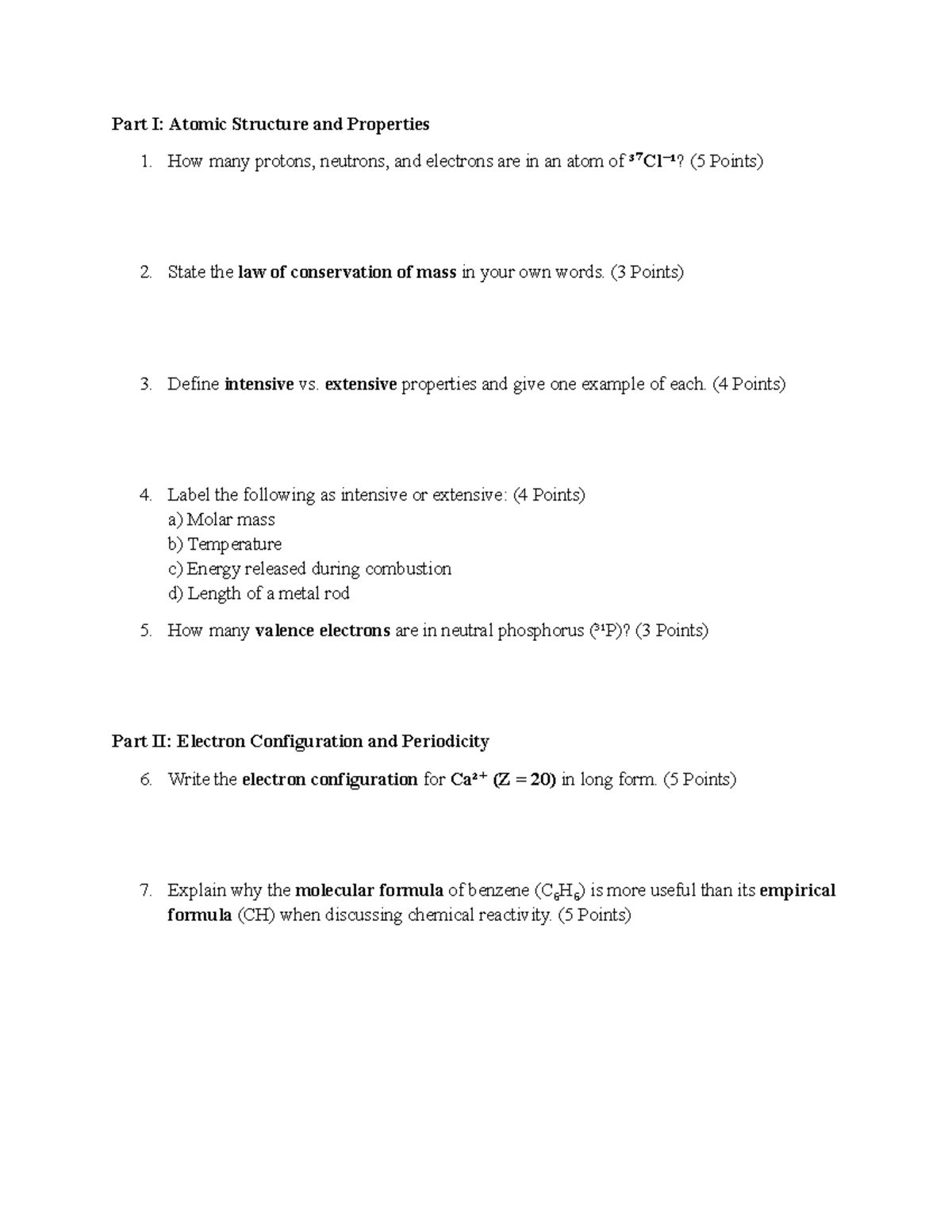 O Chem Practice Exam: Atomic Structure, Electron Config, & Redox - Studocu