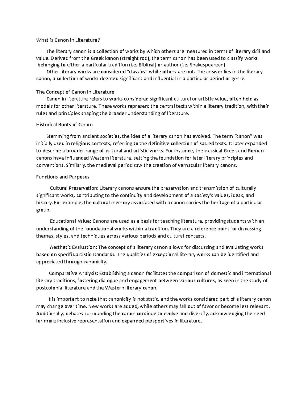 What is Canon in Literature - Derived from the Greek kanon (straight ...