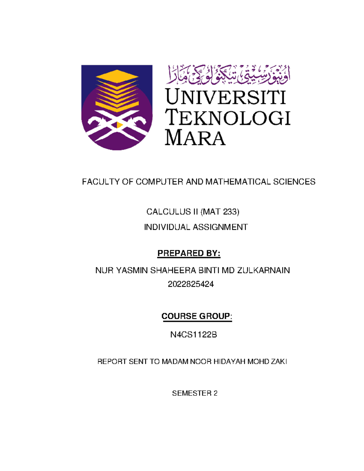 Assessment 1 Maple Lab Assignment (2) ( Yasmin Shaheera) - CALCULUS II ...