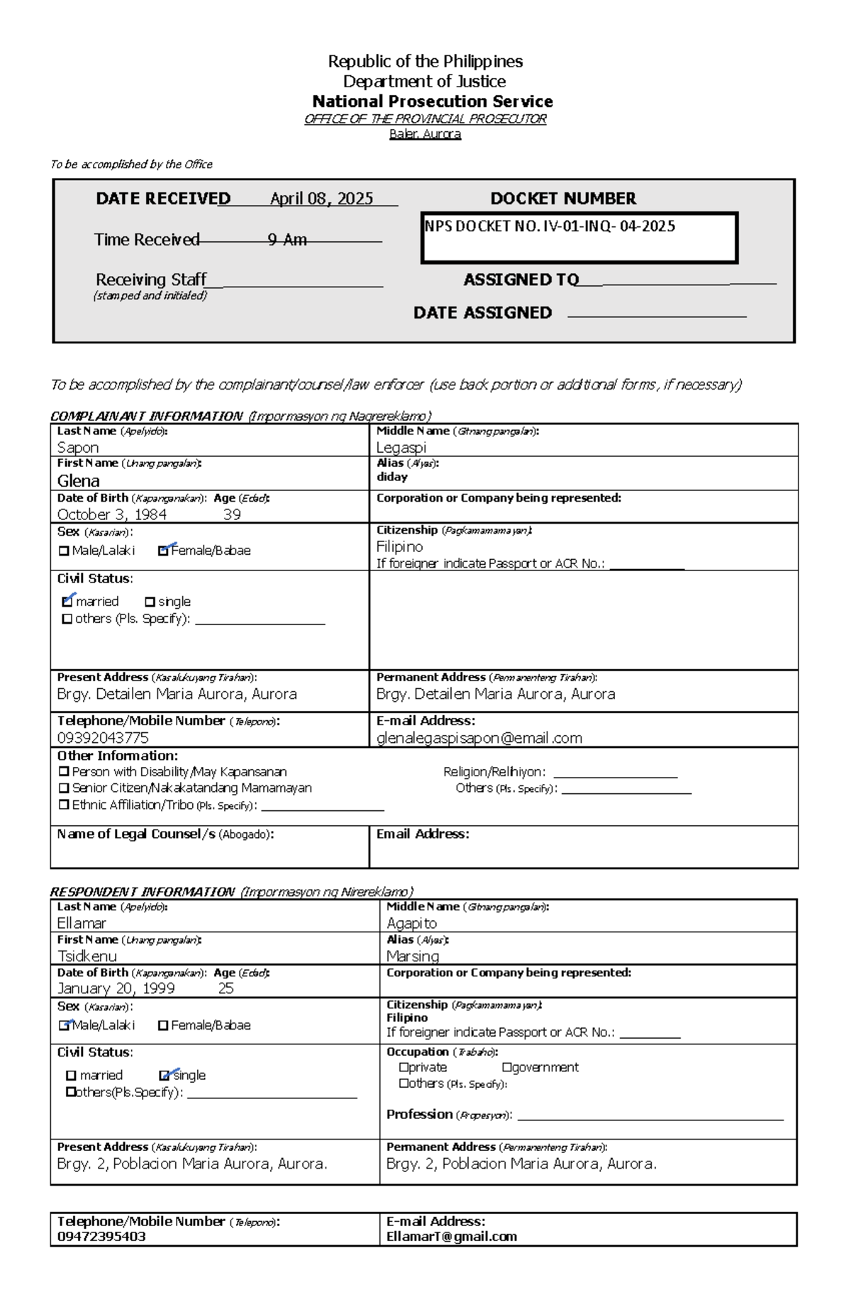 NPS DOCKET NO. 2025-04: Serious Physical Injury Incident Report - Studocu