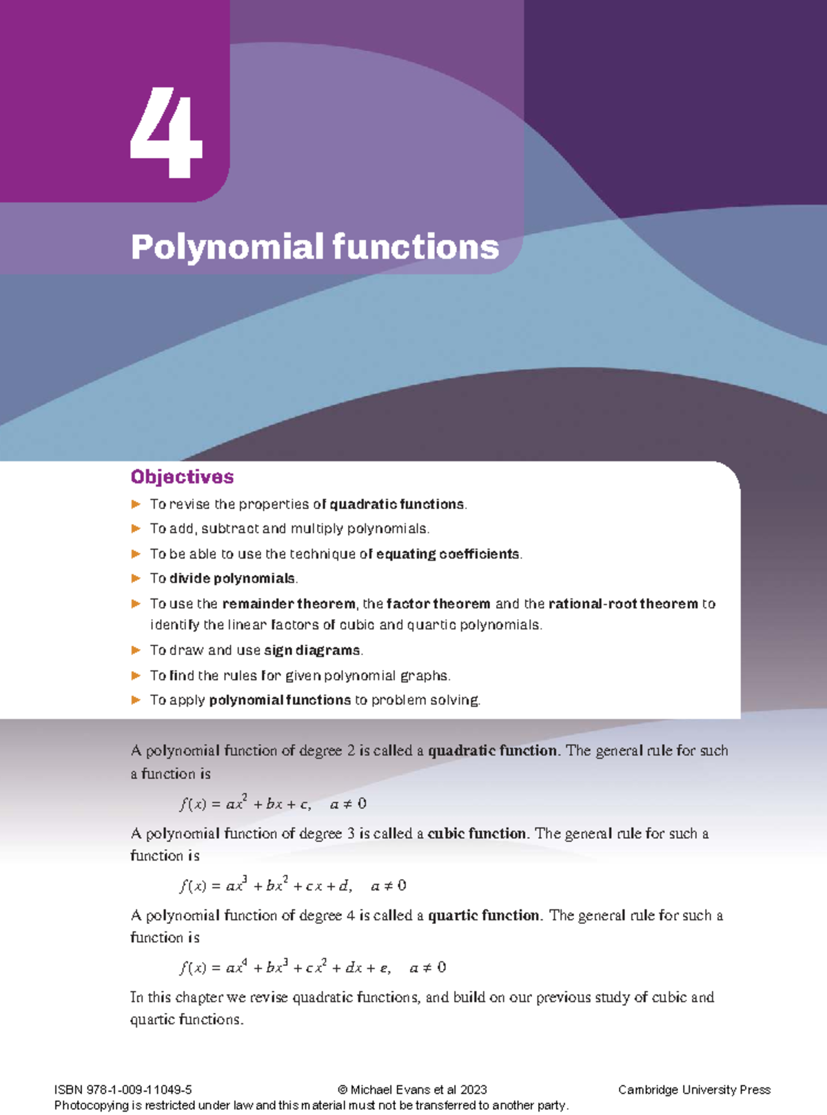 Chapter 4: Polynomial Functions - Practice Questions and Objectives ...