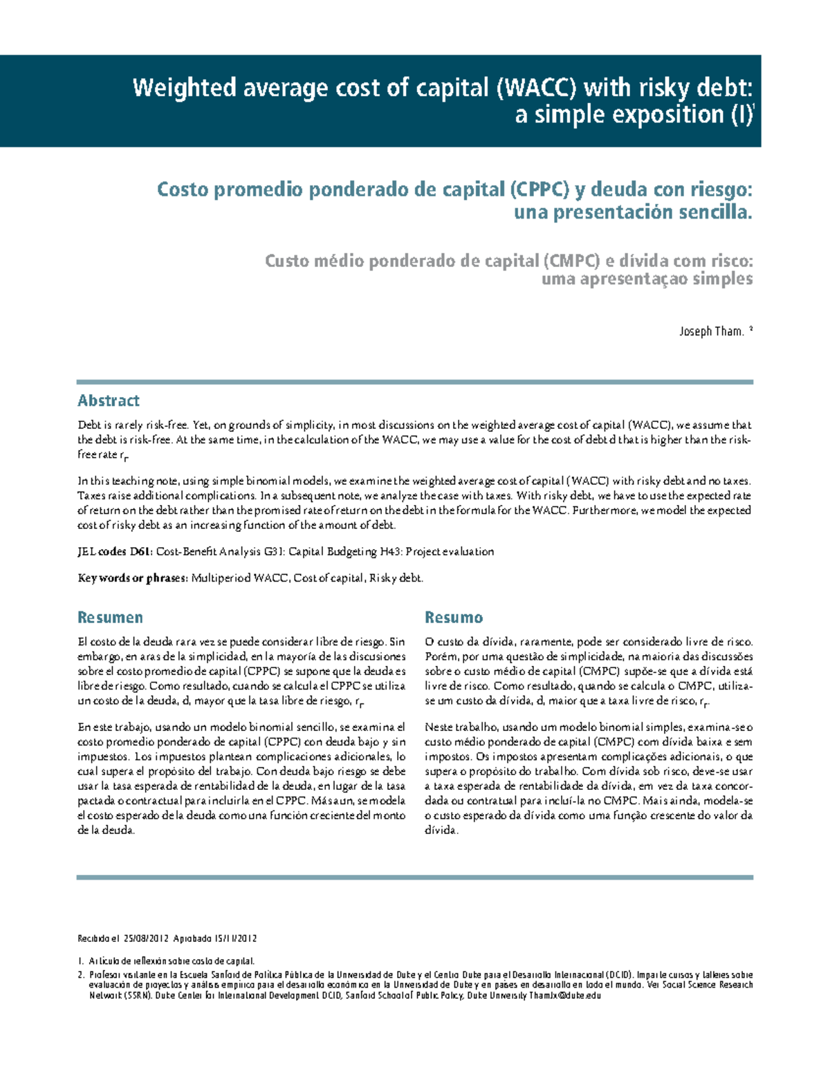 Weighted Average Cost of Capital (WACC) with Risky Debt: A Simple ...