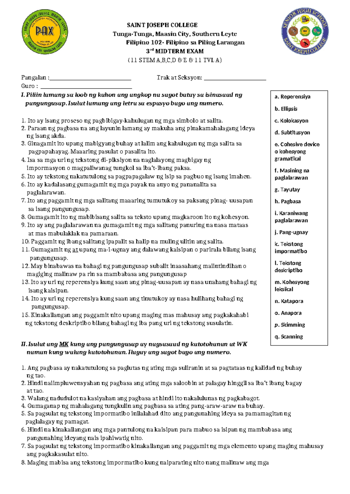 FILP102 3rd MIDTERM EXAM Review Notes for Filipino sa Piling Larangan ...