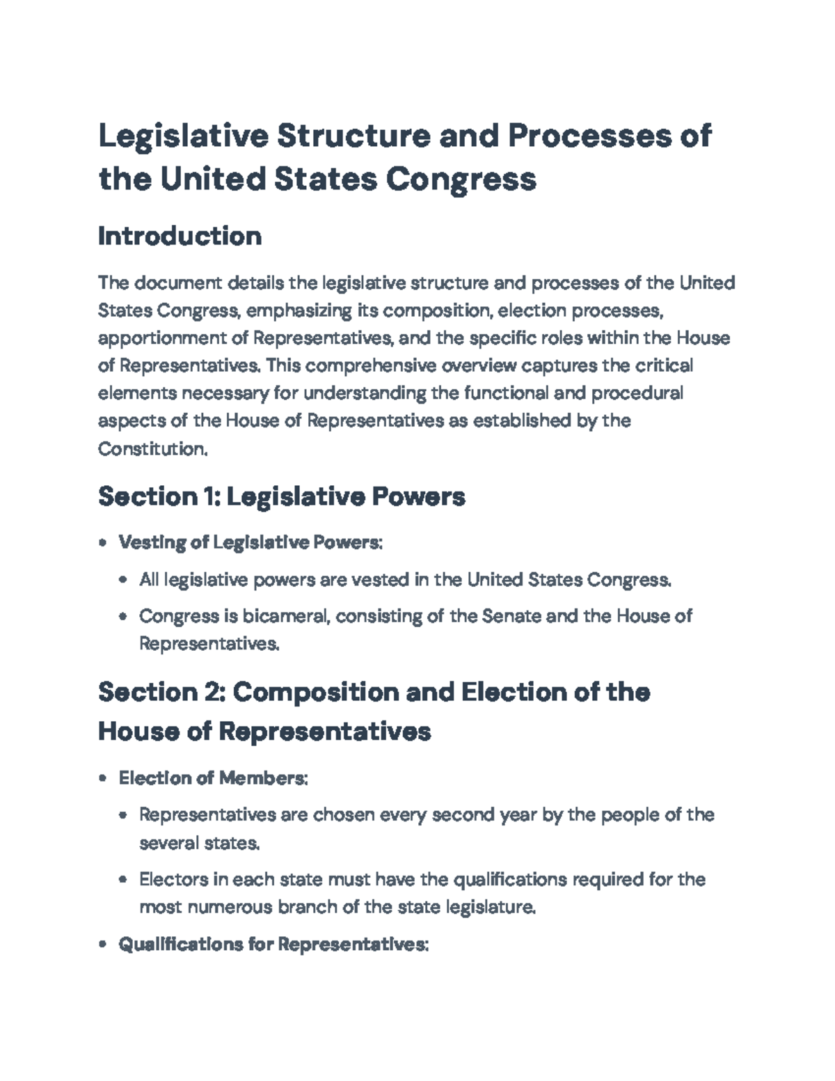 Legislative Structure and Processes of the U.S. Congress (POL101 ...