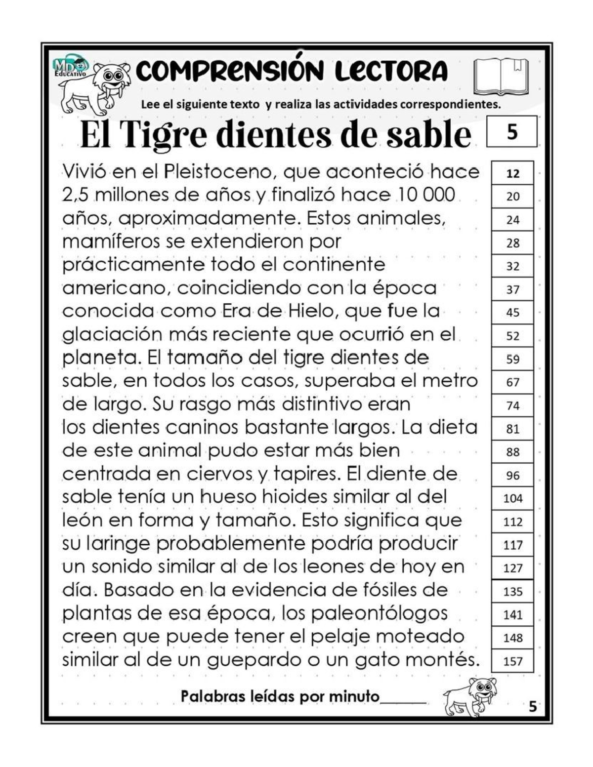 MD. Educativo: Comprensión Lectora - Tigre Dientes de Sable - Studocu