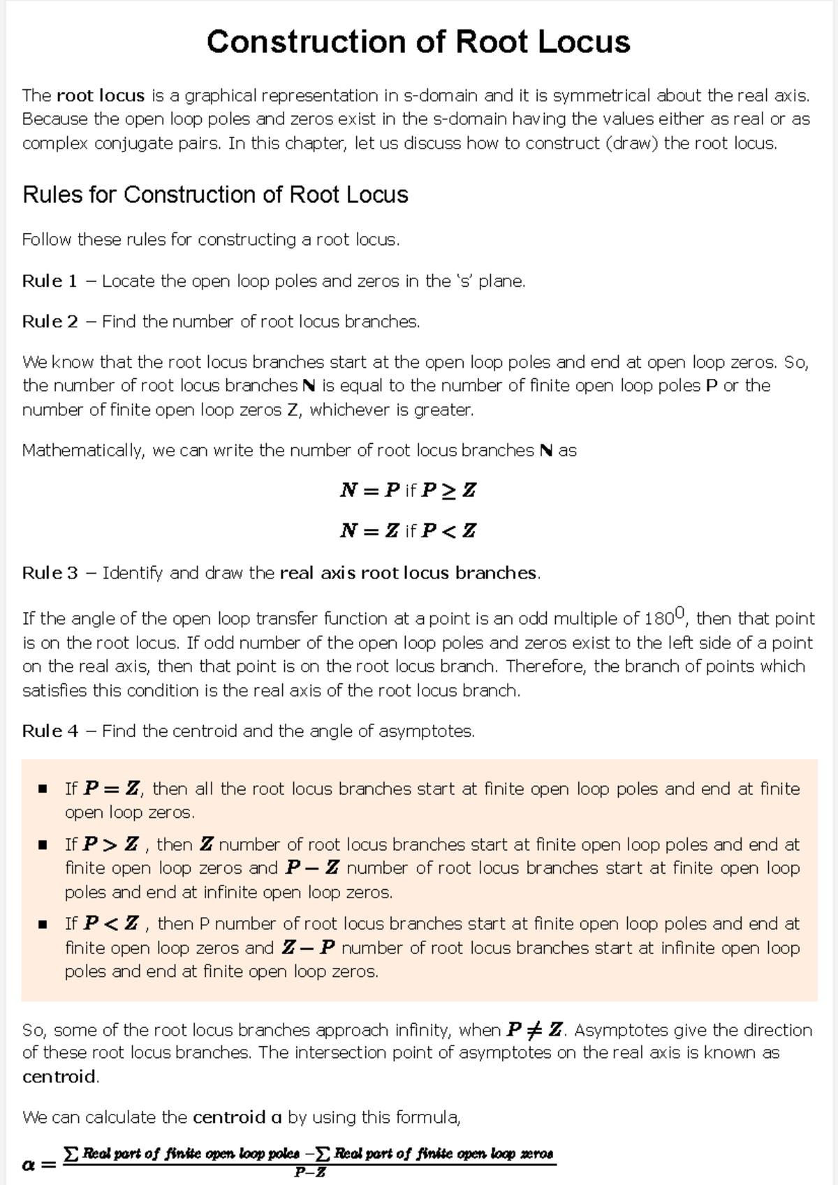 Construction of Root Locus: Key Rules and Techniques - Studocu