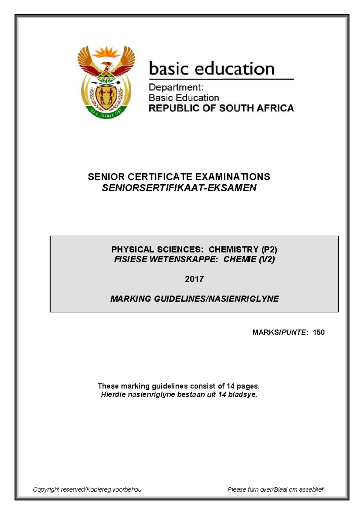 Physical Sciences P2 (SCE/SSE) 2017: Marking Guidelines Memo - Studocu