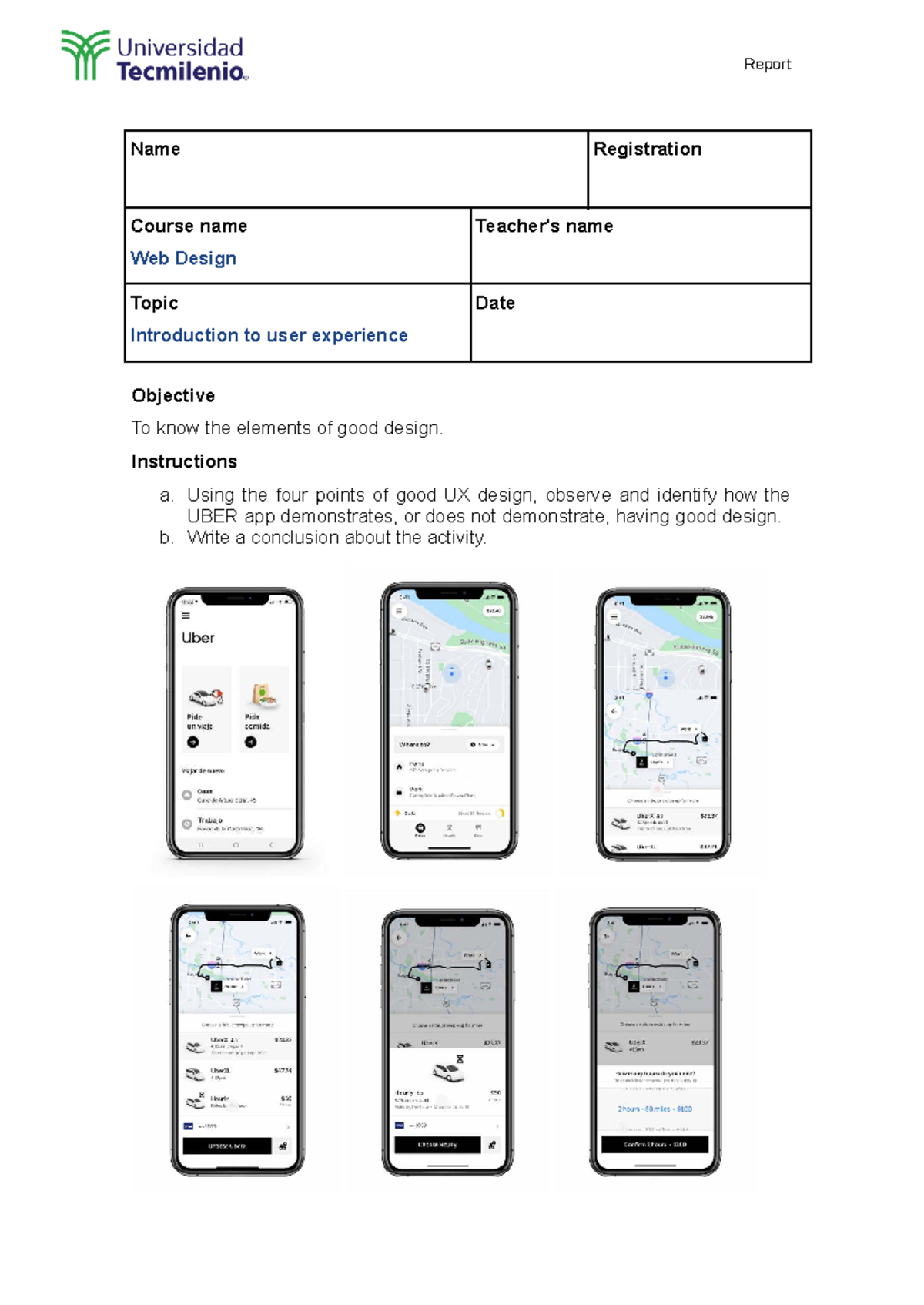 Challenge 2: Web Design Activity 2 - UX Analysis of UBER App - Studocu