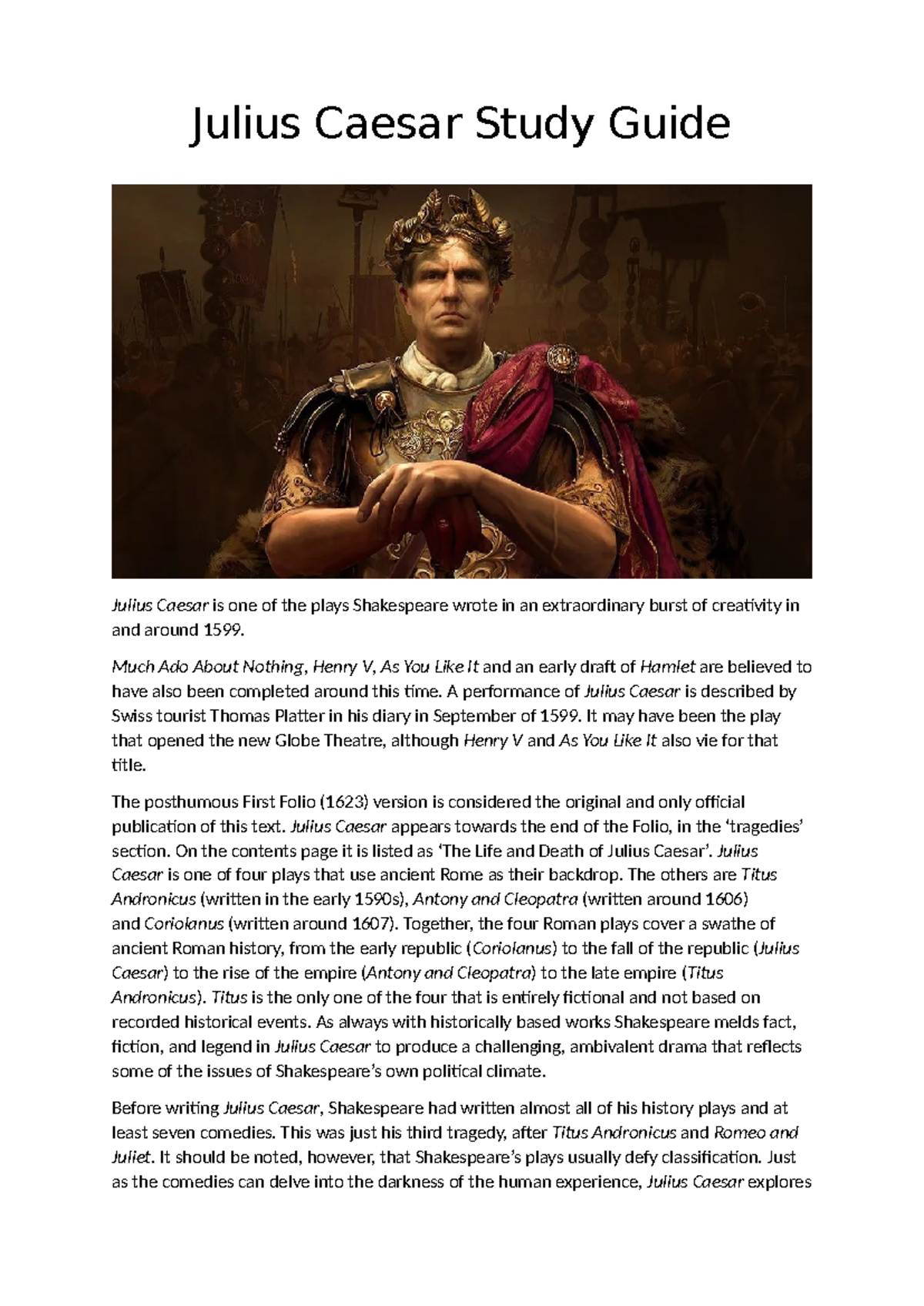 Julius Caesar Study Guide: Insights on Shakespeare's Political Tragedy ...