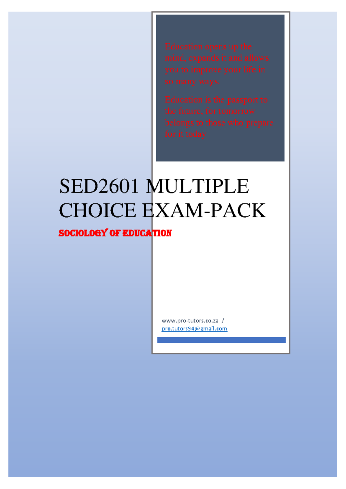 SED2601 Multiple Choice Exam Review on Sociology of Education - Studocu