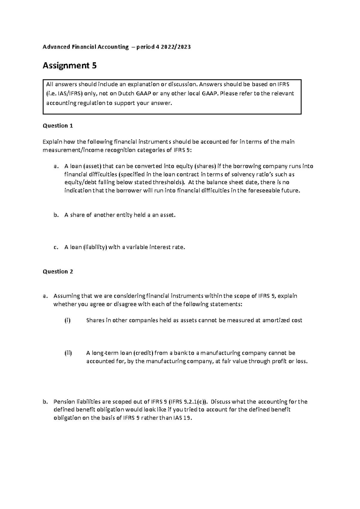 AFA 2023 Assignment 5 - Advanced Financial Accounting Insights ...
