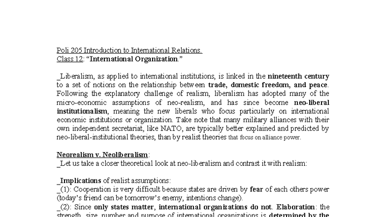 Poli 205 Class 12: Liberalism and International Institutions Explained ...