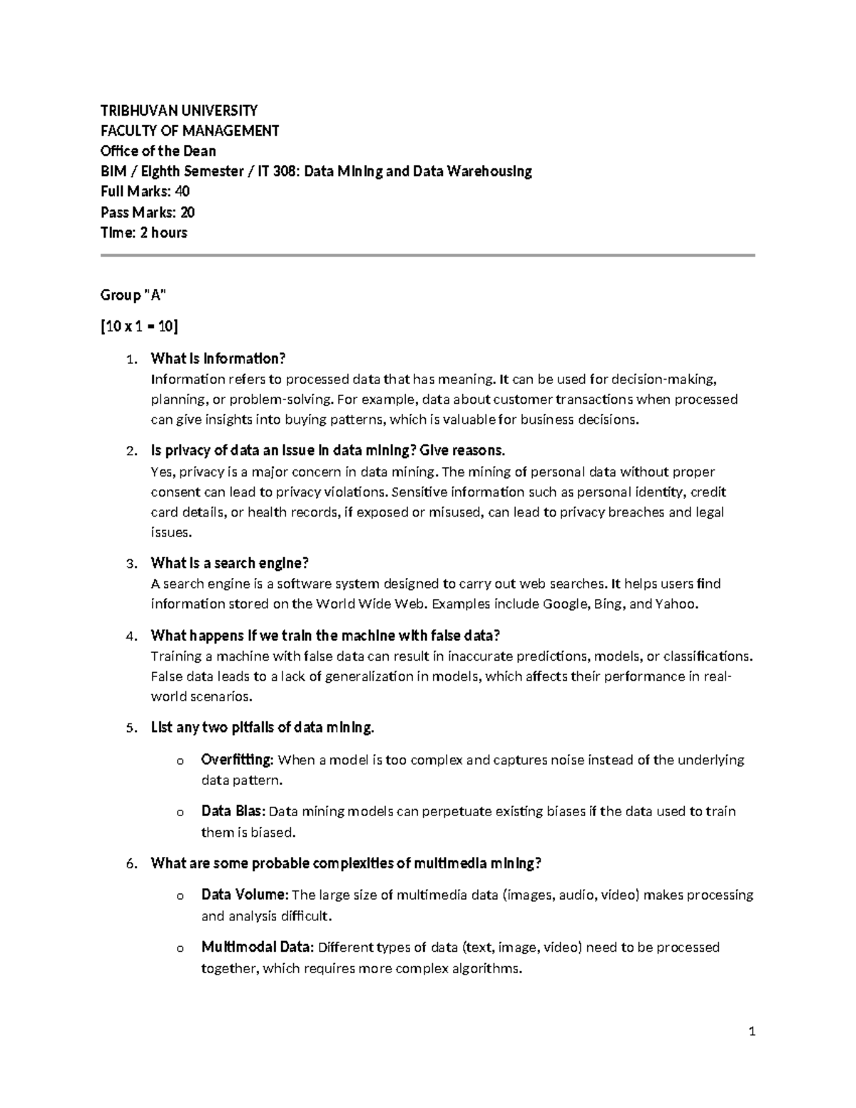 IT 308: Data Mining and Data Warehousing Notes for Eighth Semester ...