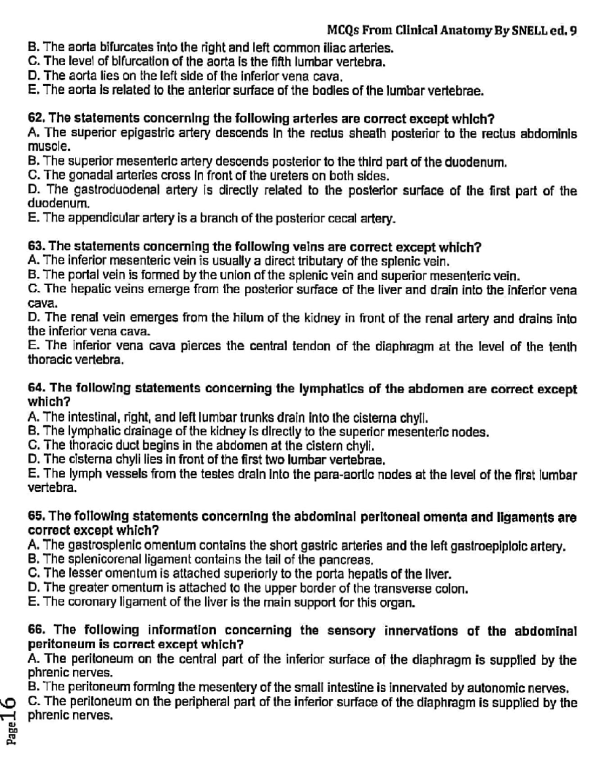 Quiz 947: MCQs on clinical anatomy and abdominal structures - Studocu