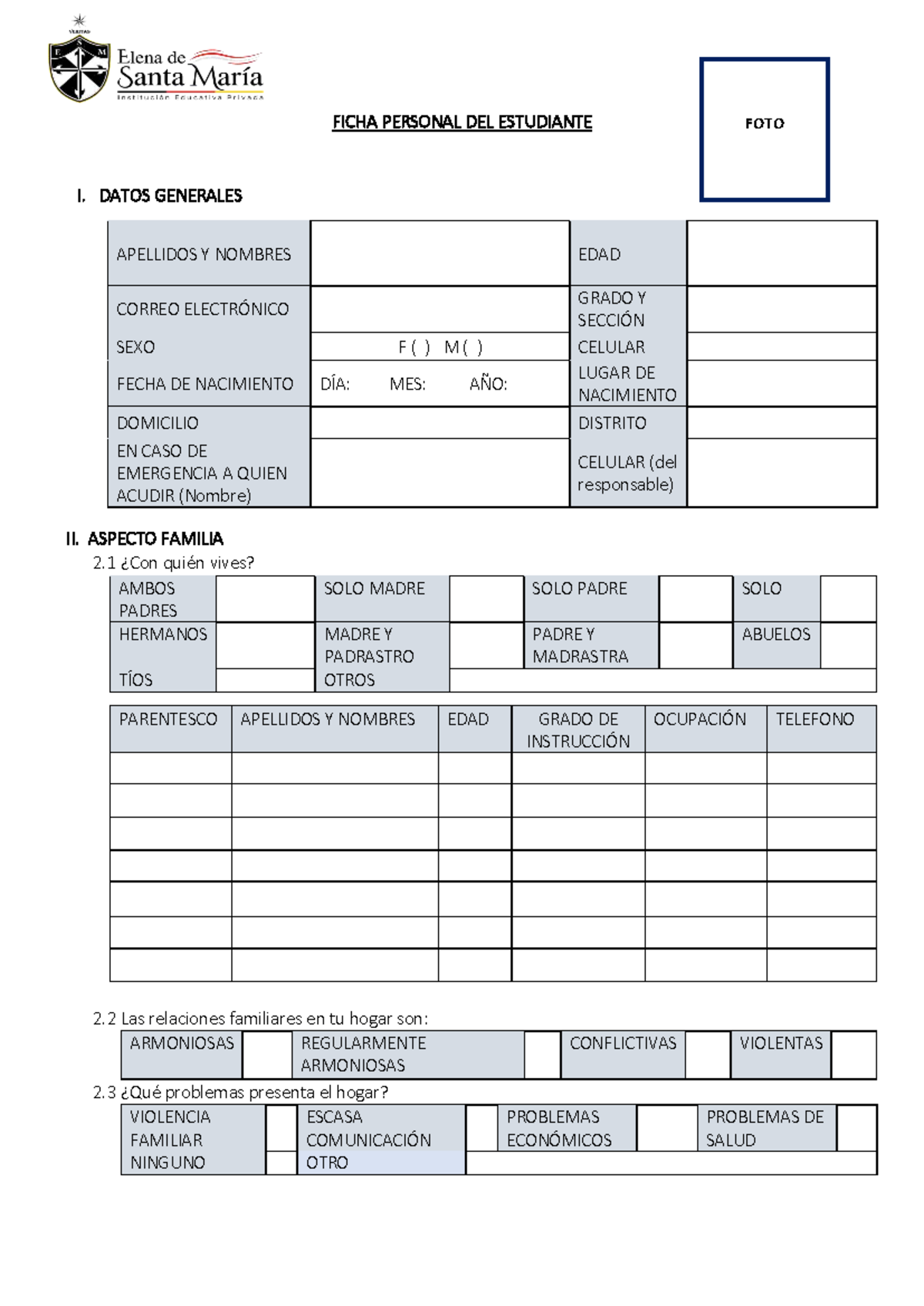 Ficha Personal del Estudiante (Secundaria) - Datos Generales y Aspectos ...