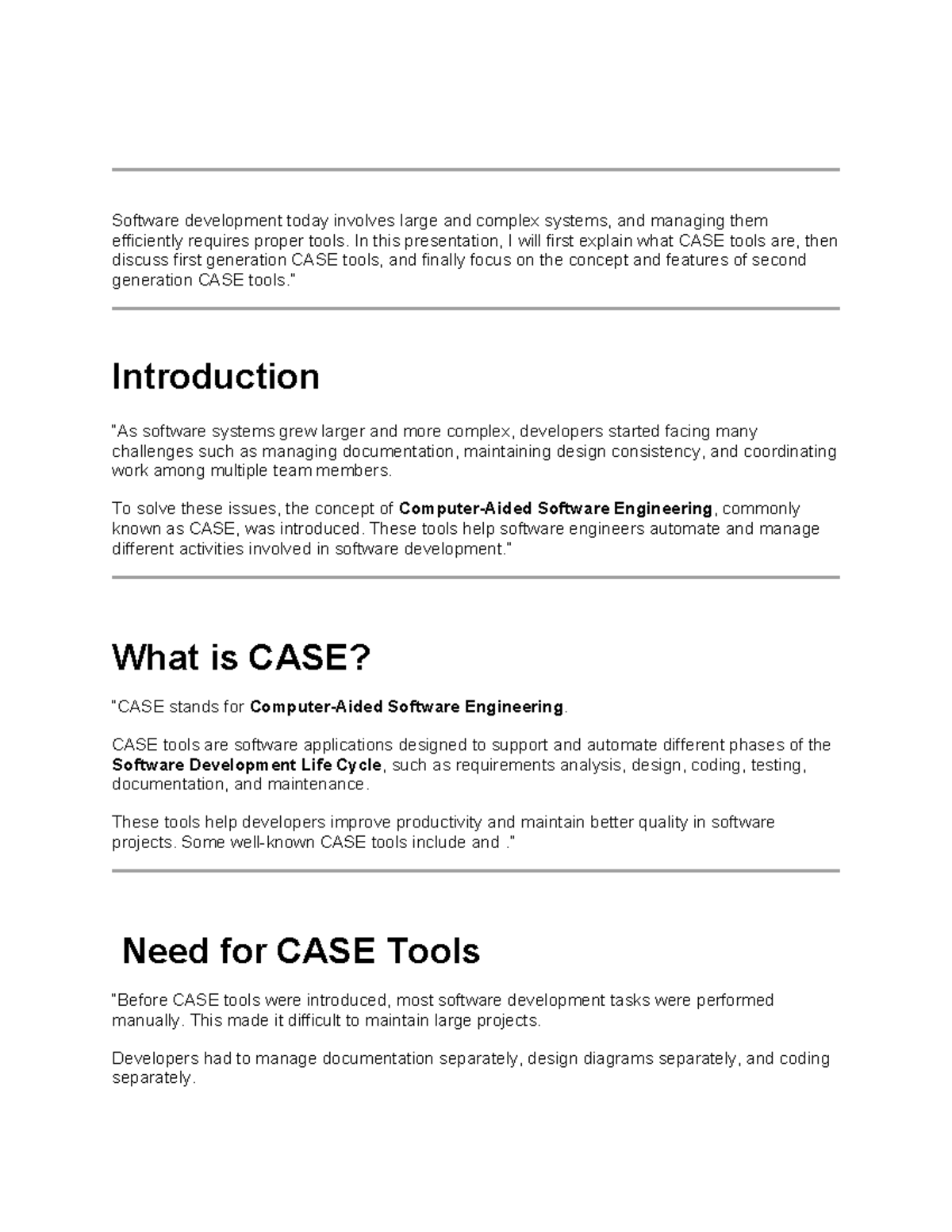 CASE Tools: Understanding First and Second Generation Systems - Studocu