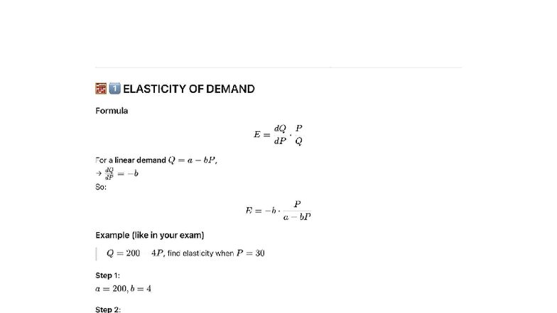 1 ELASTICITY OF DEMAND & EQUILIBRIUM PRICE: Difficult Math Exercises ...