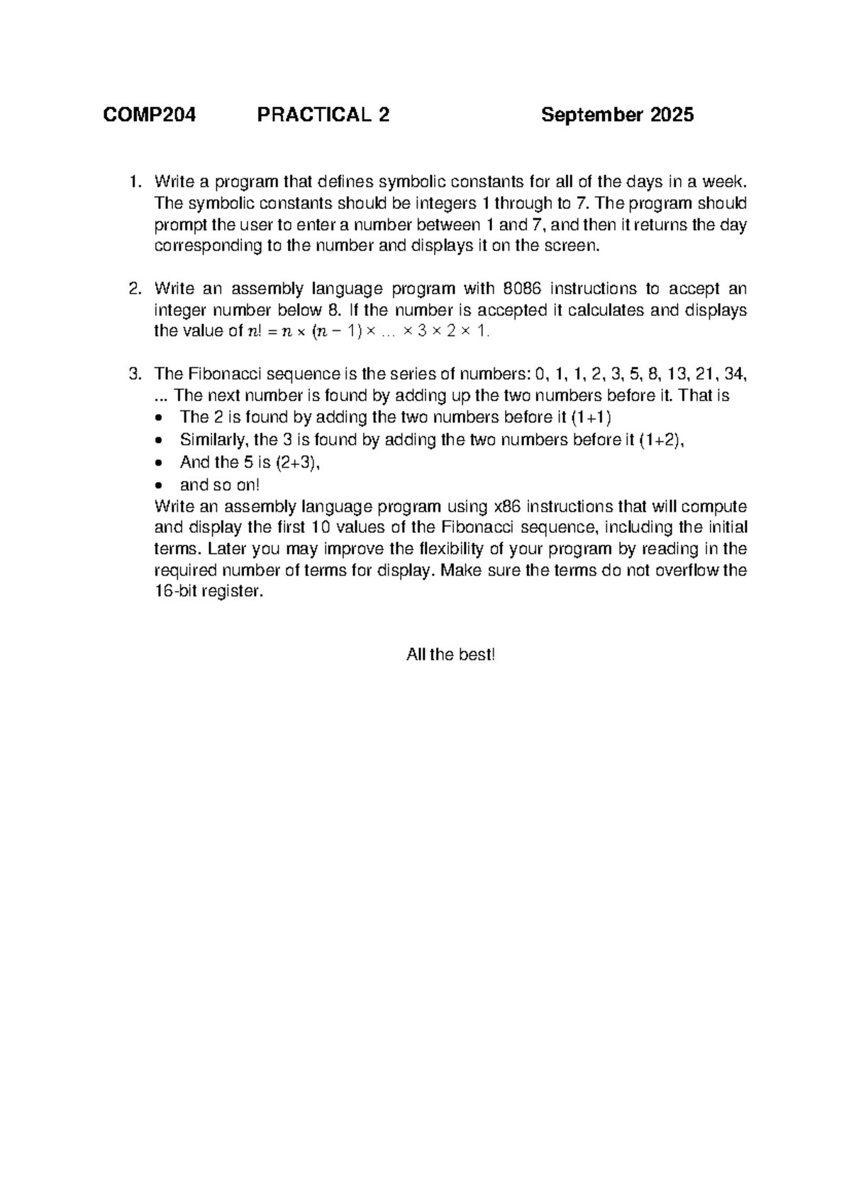 COMP204 Practical 2: Symbolic Constants & Fibonacci Sequence - Studocu