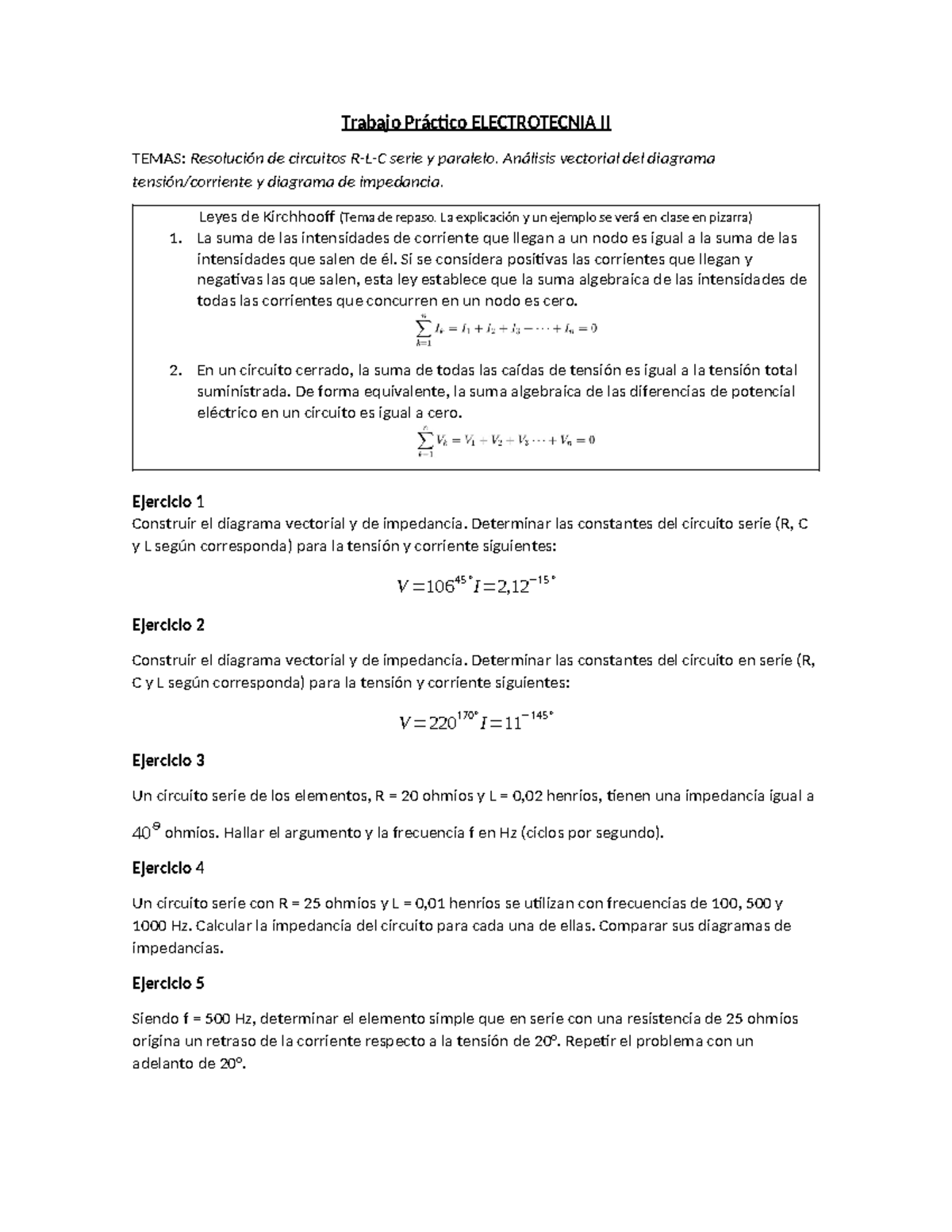 Trabajo Práctico Electrotecnia II: Análisis de Circuitos R-L-C - Studocu