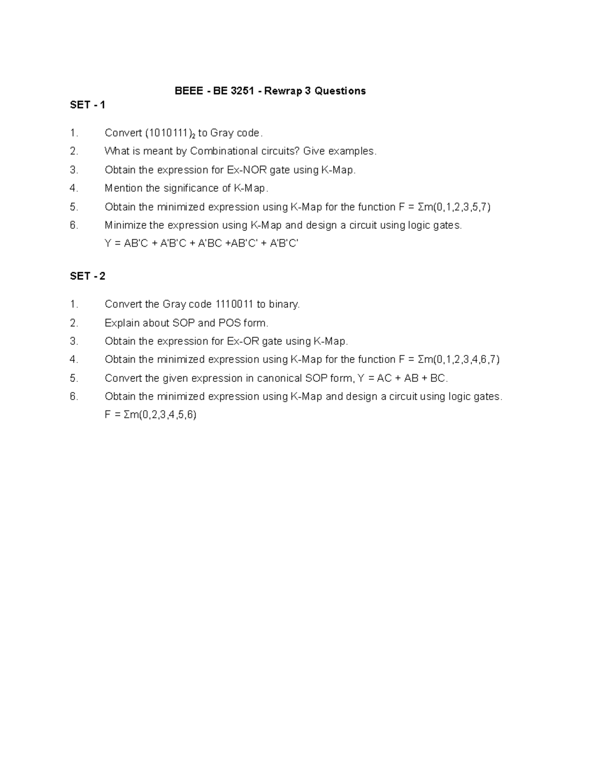 BE 3251 - Rewrap 3 Questions on Gray Code & Combinational Circuits ...