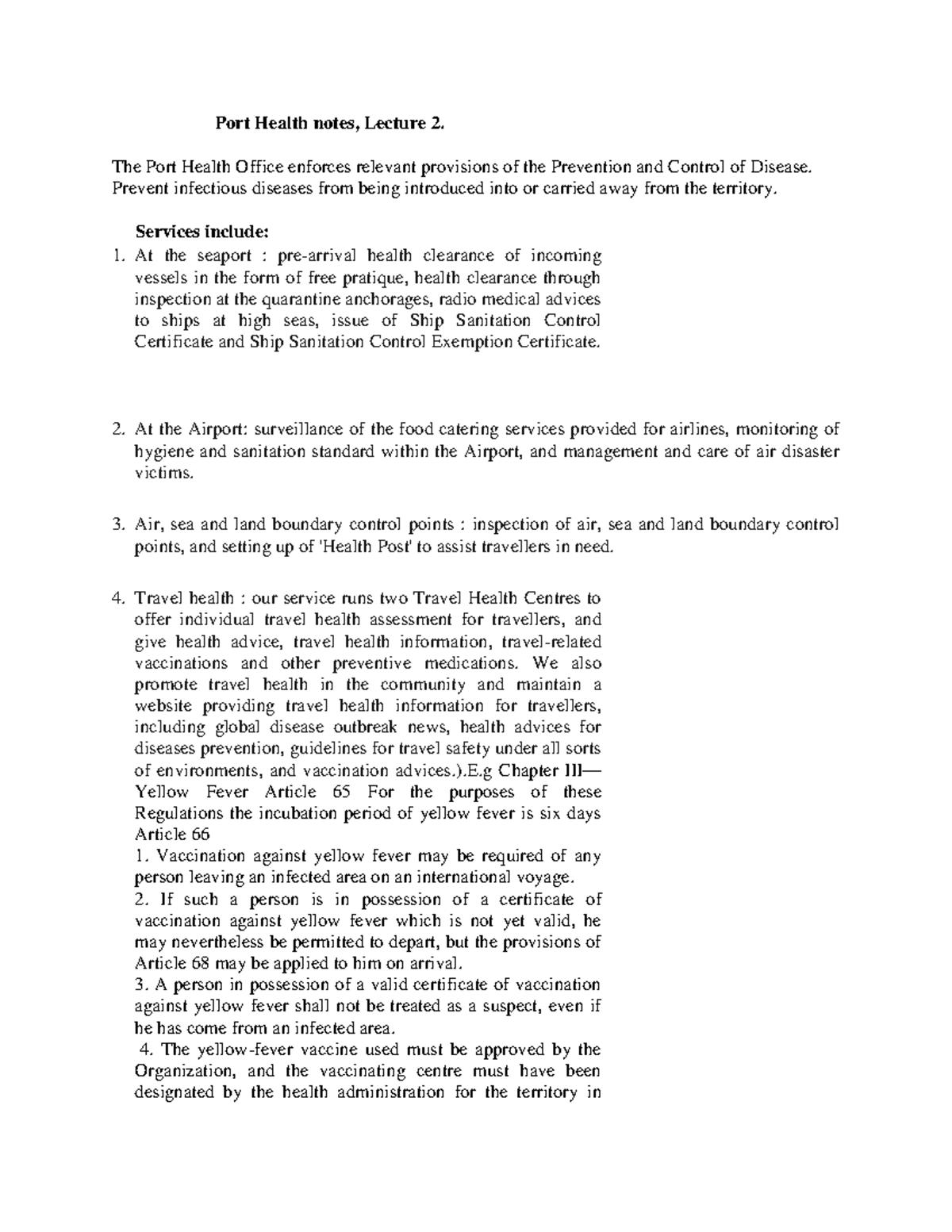 Port Health Lecture Notes (Lecture 2) on Disease Control - Studocu