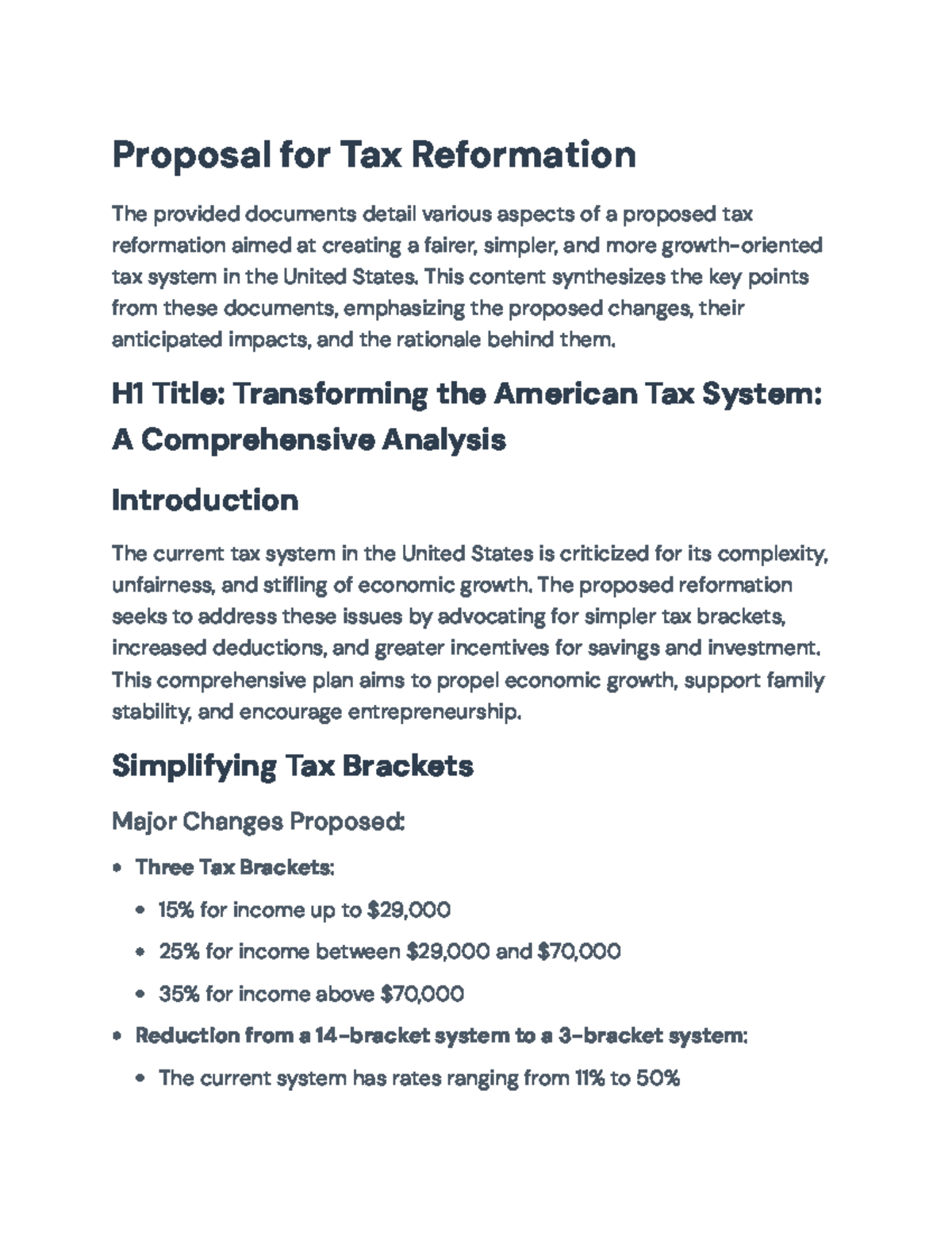 Proposal for Comprehensive Tax Reformation in the U.S. - Proposal for ...