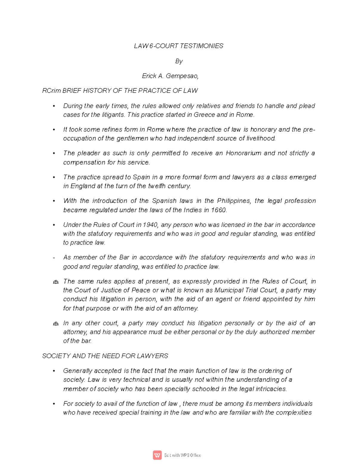 LAW 6 - Court Testimony Criminology Reviewer Guide for Students - Studocu