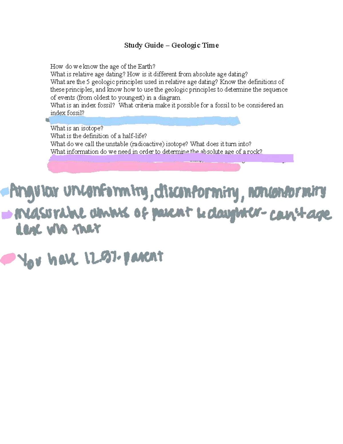 Study Guide for Exam 4: Geologic Time & Dating Methods - Studocu
