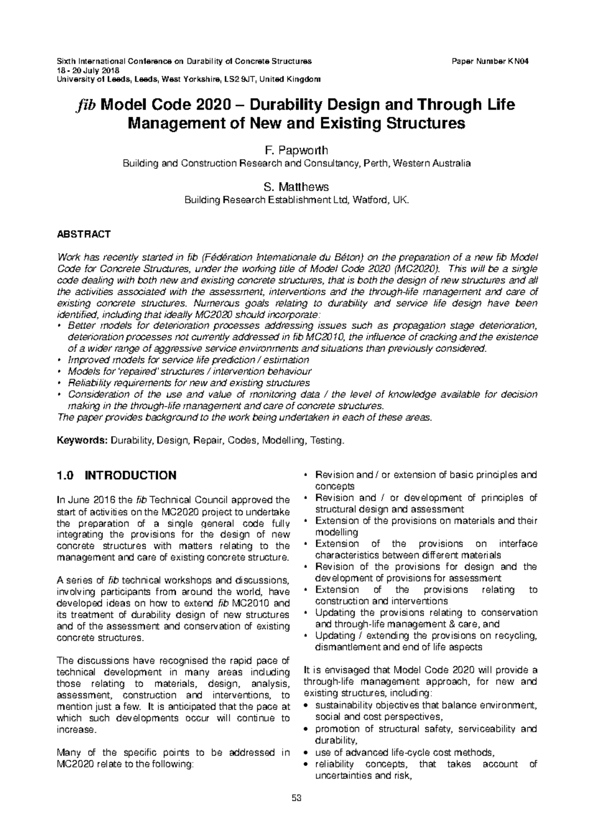 Fib Model Code 2020: Durability Design & Management Strategies - Studocu