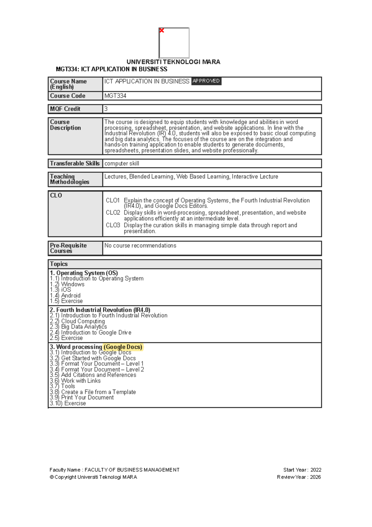 MGT334: ICT Application in Business - Comprehensive Lesson Plan - Studocu