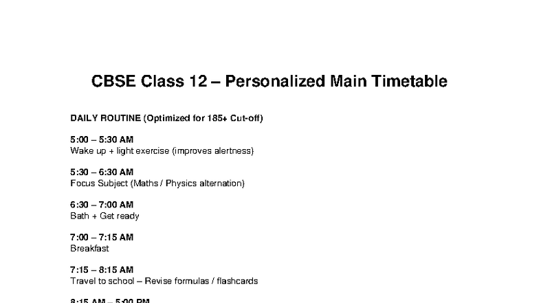 CBSE 12 Main Timetable - CBSE Class 12 – Personalized Main Timetable ...